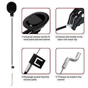 Komokeru Heavy-Duty Metal Recliner Handle Replacement with Cable, Universal Recliner Replacement Parts, Sofa Chair Recliner Release Pull Handle Fits Lazy Boy, Ashley, Exposed Cable Length 4.9"