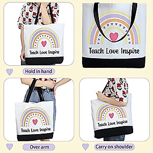 Oudain 6 Pack Teacher Appreciation Gifts Canvas Totes Bag Reusable Teacher Gift Bag for Women Back to School Supplies, Rainbow Style