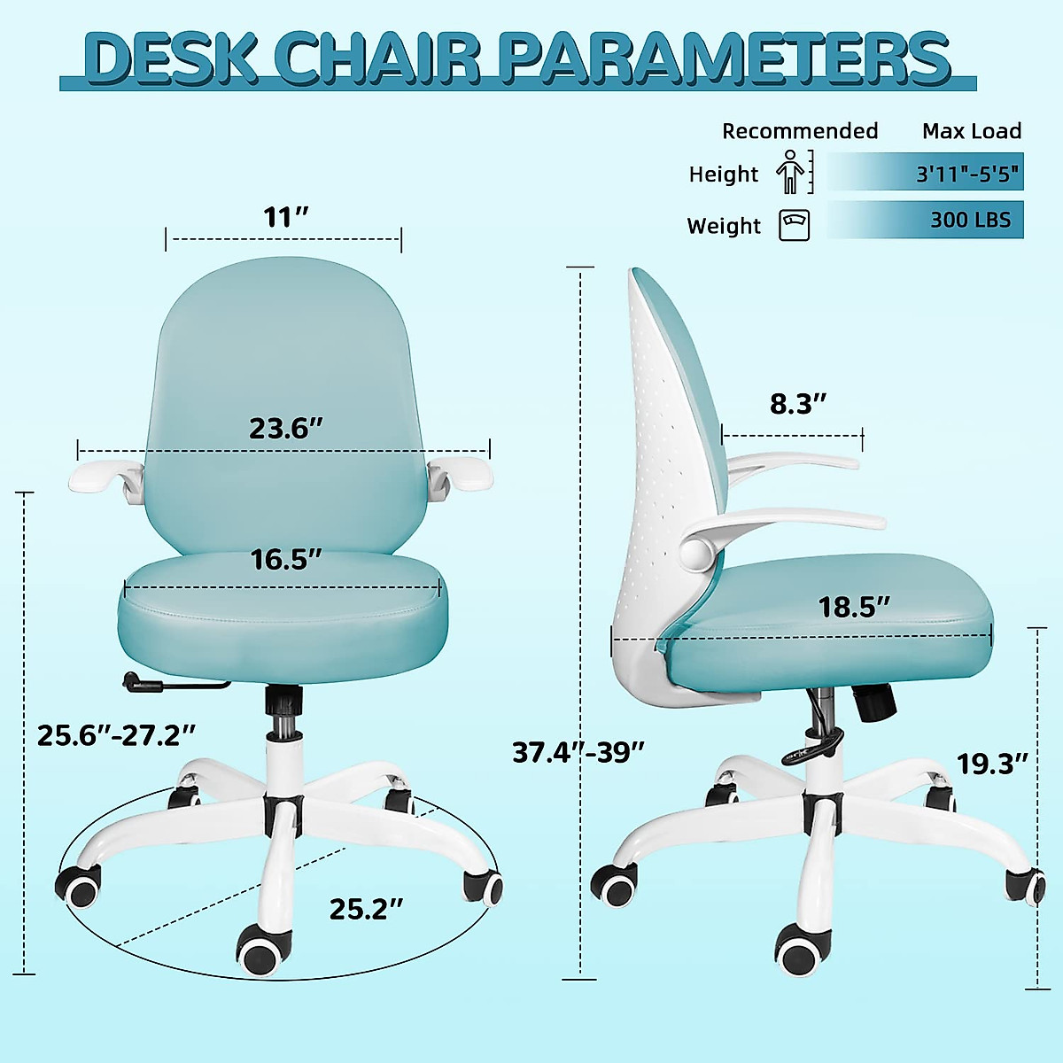 SeekFancy Kids Desk Chair Pego300, Blue Study for Boys Girls with Eggshell Design Backrest, Ergonomic Growing Teen Office Flip up Arms and Wheels, Pu Leather Task Chair…