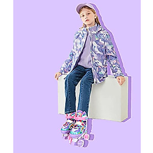 Rainbow Unicorn Kids Roller Skates for Girls Boys Toddler Ages 3-6,4-Pejiijar Adjustable Roller Shoes with Luminous Wheels for Birthday Xmas Gifts.