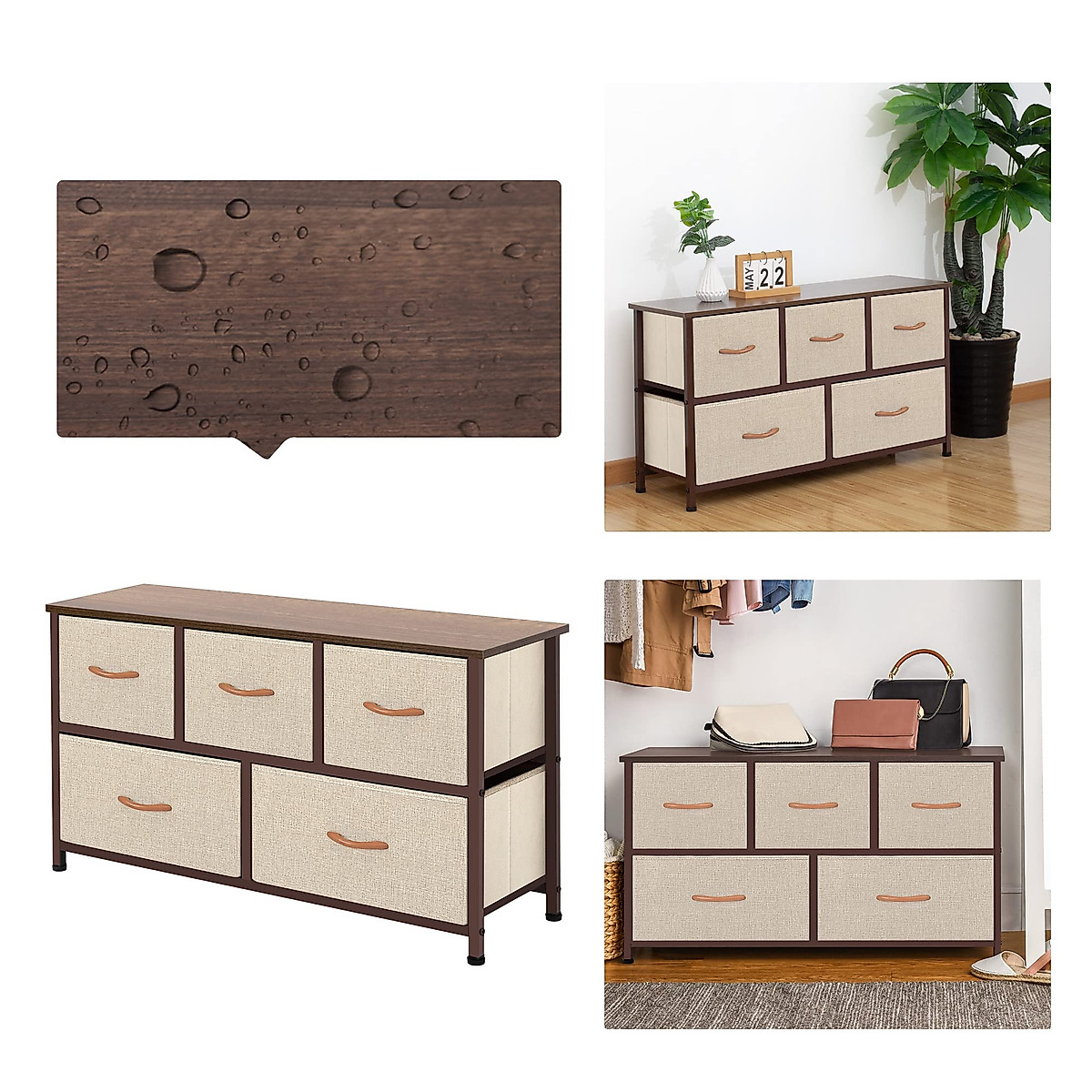 AZL1 Life Concept Extra Wide Dresser Storage Tower with Sturdy Steel Frame, 5 Drawers of Easy-Pull Fabric Bins, Organizer Unit for Bedroom, Hallway, Entryway, Dark Grey