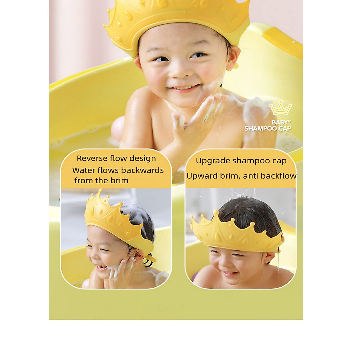 Crown Baby Shower Cap Waterproof Shampoo hat for Children Toddler Girls Boys Protect Ears Eyes，Adjustable Silicone Hair Washing Visor Bathing Hat Bathing Crown. for Toddler, Baby, Kids, Children