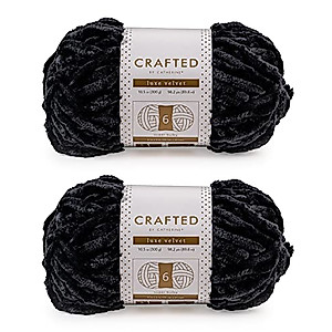 Crafted By Catherine Luxe Velvet Solid Yarn - 2 Pack (98 Yards Each Skein), Black, Gauge 6 Super Bulky