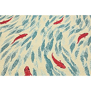Unique Loom Positano Collection Coastal Modern Bright Colors Fish Beige Area Rug (5' x 8')