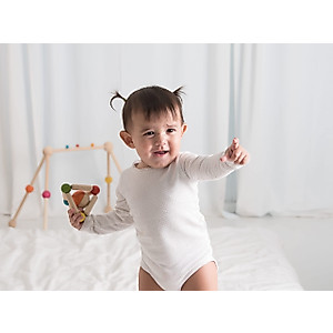 PlanToys Wooden Clutching Triangle Baby Toy with Gentle Sound in Two-Toned Ball (5244) | Sustainably Made from Rubberwood and Non-Toxic Paints and Dyes