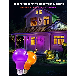 MCDYLUK LED A19 Purple Light Bulbs, 9W (60W Equivalent), E26 Base LED Purple Bulb, Non-Dimmable, Halloween Decoration, Party Decoration, Porch, Front Door, Home Lighting, Holiday Lighting, Pack of 3