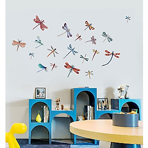 Watercolour Dragonfly Wall Decals，Dragonfly Sticker for Nursery，Lovely Animal Window Clings Decoration Wallpaper Mural for Kid’s Room Classroom School