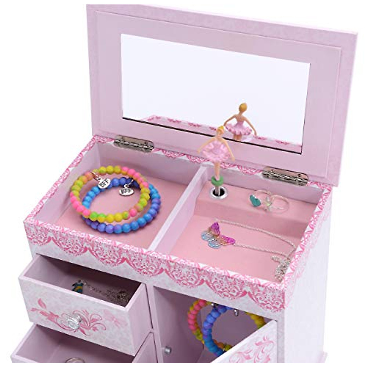 Jewelkeeper Ballerina Musical Jewelry Box with 3 Pullout Drawers, Ballet Slipper Design, Swan Lake Tune