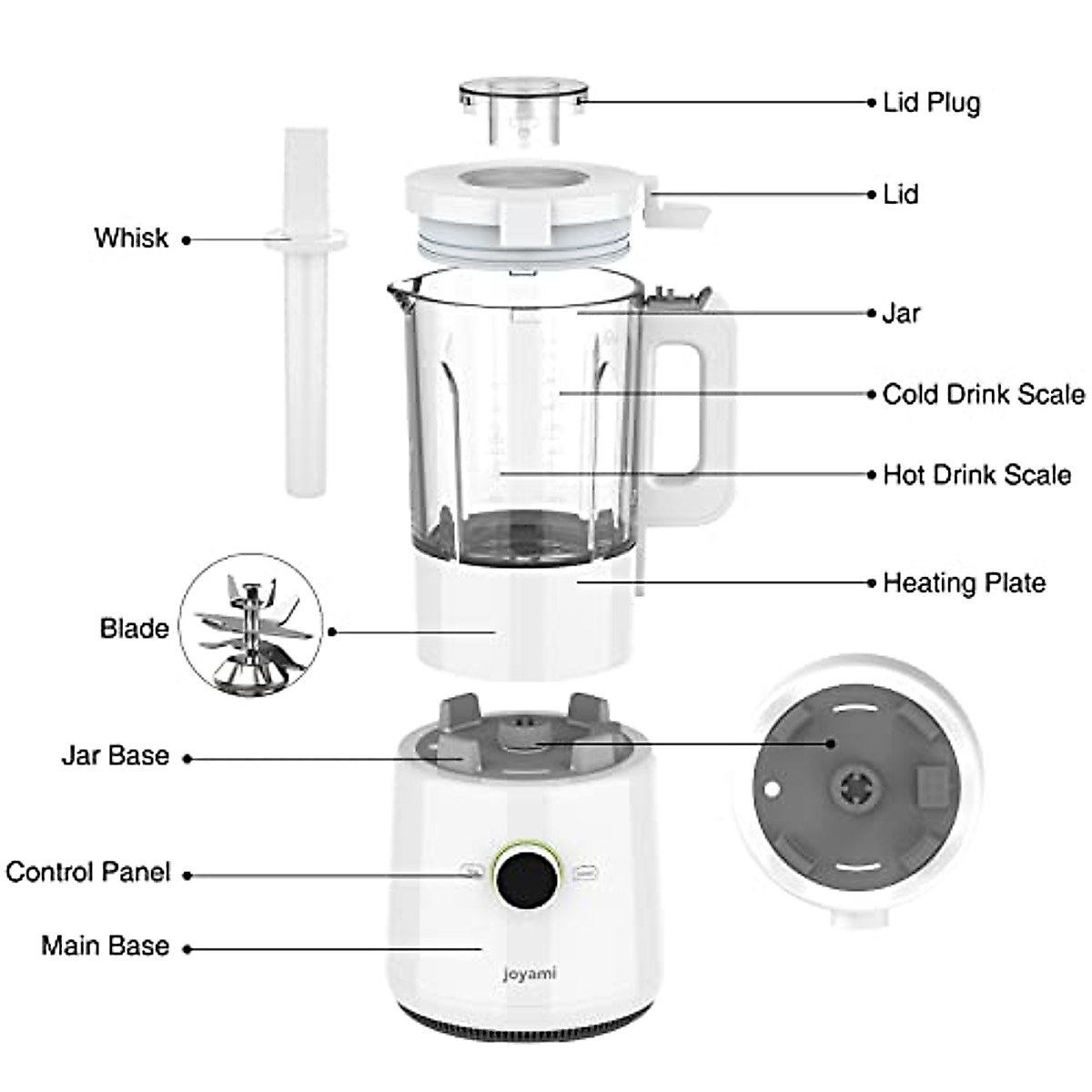 joyami Professional Compact Smoothie Food Processing Blender 1000W Smart Electric Hot & Cold Drinks with Self-cleaning 54 Oz for Crushing Ice, Soy Milk, Fresh Juice
