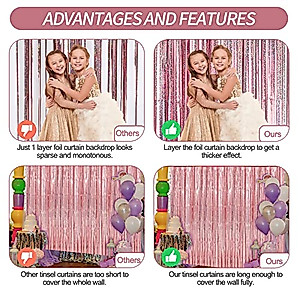 Crosize 3 Pack 3.3 x 9.9 ft Rose Gold Foil Fringe Backdrop Curtain, Streamer Backdrop Curtains, Birthday Party Decoration, Rose Gold Tinsel Curtain for Parties, Galentines Decor, Baby Shower