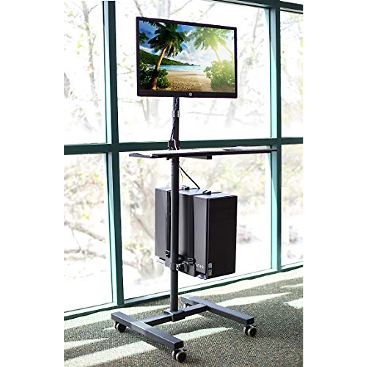 Mount-It! Rolling Computer Cart, Mobile Workstation with Tray Monitor Mount and CPU Holder, Height Adjustable and Mobile Stand for Office and Industrial Use