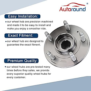 Autoround 513288 Pair Wheel Bearing and Hub Assembly Compatible with Chevy Impala/Malibu/Equinox, GMC Terrain, Cadillac CTS/XTS, Buick Regal/Lacrosse, Saab 9-5, 5 Lug Fit Front or Rear