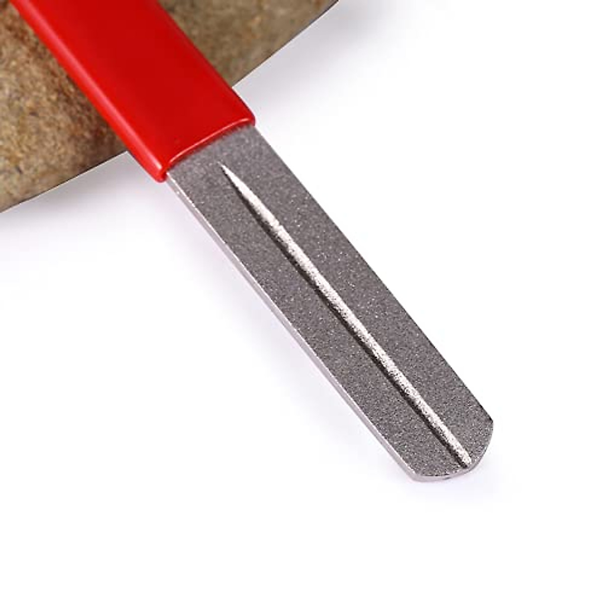 Raguso Fish Knife Grinding Tool, Fishing Hook Sharpener Durable with Plastic Handle for Fishing Lover for Outdoor Fishing for Honing Hook Bottom and Point(red, Double Groove)