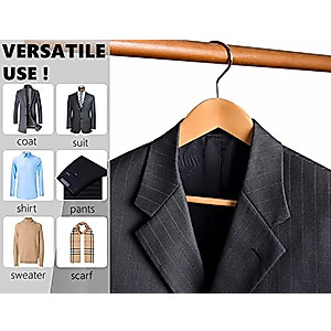Amber Home 6 Pack Wide Shoulder Wooden Suit Coat Hangers with Non Slip Pants Bar, Solid Wood Jacket Clothes Hangers Smooth Finish for Sweater, Pants, Heavy Clothes (Natural, 6 Pack)