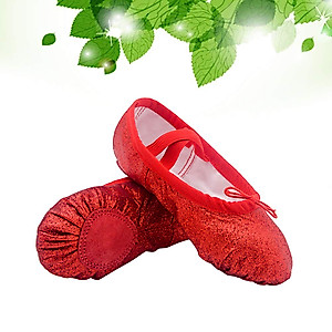 1 Pair Canvas Dance Shoes Shiny Yoga Shoe Full Sole Yoga Shoes Girl Ballet Flats Shoes Kids Glitter Gym Shoes Yoga Flats Sneaker Slippers Dancing Shoes Soles Toddler Foldable Red