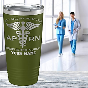 Personalized APRN Advanced Practice Registered Nurse Gift on Army Green 20 oz Stainless Steel Tumbler with Lid - Insulated Cup - Custom Travel Mug