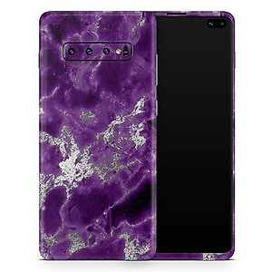 DesignSkinz Purple Marble & Digital Silver Foil V5 Protective Vinyl Decal Wrap Skin Cover Compatible with The Samsung Galaxy S20 (Screen Trim & Back Glass Skin)