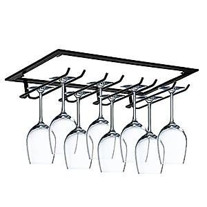 Wine Glasses Rack Under Cabinet Stemware Rack, Wire Wine Glass Holder Storage Hanger for Cabinet Kitchen Bar, 4 Rows Black Metal Wine Glasses Hanger
