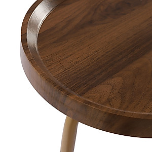 Modern C-Side Table for Couch - Small and Versatile End Table for Living Room or Bedroom - Perfect for Small Spaces - Ideal for Placing Electronic Devices and Drinks (Metal + Walnut)