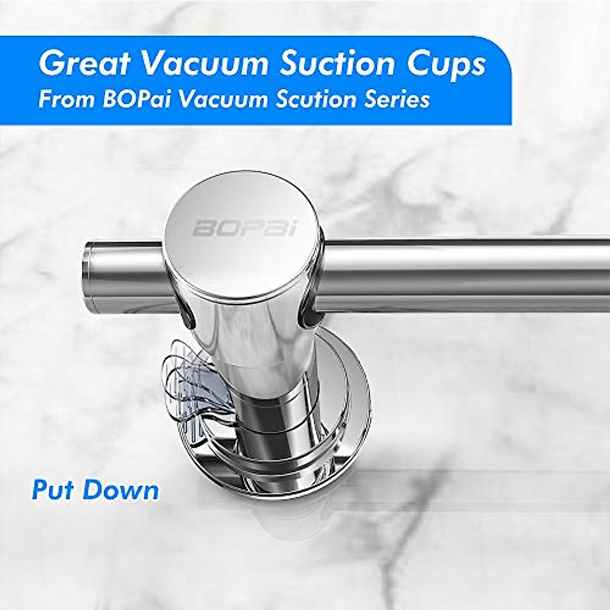 BOPai 24 inch Vacuum Suction Cup Towel Bar,Removeable Shower Mat Rod Shower Door Adhesive Towel Bar Suction Towel Rack,Premium Chrome