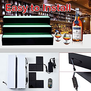 Kweetle Liquor Bottle Display Shelf,16 Inch 3-Step LED Lighted Bar Shelf,Wine Bottle Display Rack with Remote & App Control for Home, Club, Commercial Bar