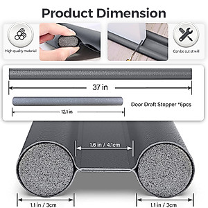 C CELAINER Door Draft Stopper, Under Door Noise Blocker, Sound Light Air Proof Sealer for Bottom of Door, Adjustable Soundproof Insulation Strip Doors Draft Guard 37 inch - Grey