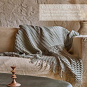 ZonLi Thin Throw Blanket 70"x50" for Couch Light Sage Green and Grey Boho Shawl Blanket Soft Decorative Lightweight Bed Throws with Tassels for Living Room Chair Sofa Travel Bed Throws