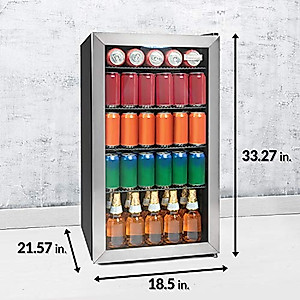 Igloo IBC35SS 135-Can Capacity Beverage Refrigerator & Cooler for Soda, Beer, Wine and Water LED-Lighted Double-Pane Glass Door, 3.5 Cu. Ft, Stainless Steel, Cubic Foot