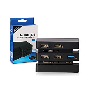 PS4 Pro USB Hub 3.0 - ElecGear 5-ports USB Extender Extension Adapter Splitter with LED indicator for PSVR Headset, Hard Drive Storage Expansion, Controller Charger for PlayStation 4 Pro