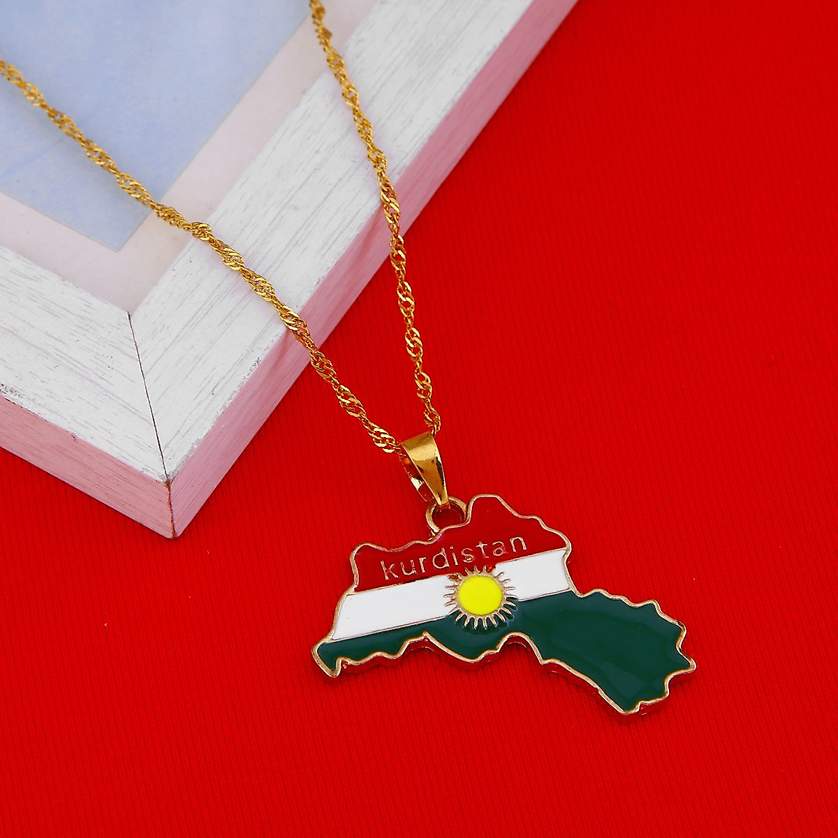Kurdistan Region Map Pendant Chain Kurdish Gold Koerdistan Jewelry