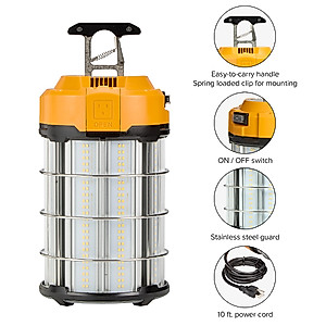 Maxxima High Bay LED Temporary Work Light Fixture - 150 Watt 1800 Lumens, Daylight 5000K, IP65, Linkable, Stainless Steel Cage Guard, Easy Latch to Mount, Plug in with Surge Protection