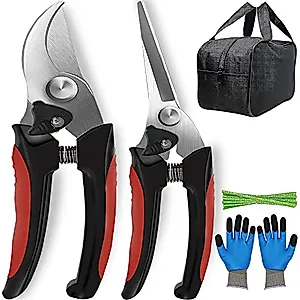 Aimerla Premium pruning shears. Stainless Steel garden shears for plants, shrubs, bushes. Durable Garden Scissors Set with Garden Gloves, Storage Bag, Garden Accessories for Women, Men