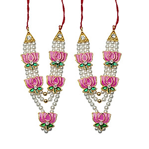 Single Lotus Design Moti Mala Set for Laddu Gopal/Devi Maa/Radha Krishna/Indian Traditional God Goddess Haar Sringar jewellary Set for Janmashtami All God Statue Festival Decoration(Size:-3'')