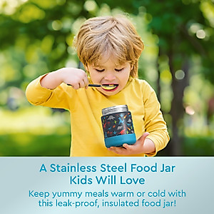 Bentgo Kids Stainless Steel Food Jar - 11oz Leak-Proof Double Insulated Hot or Cold Food Container with Removable Silicone Bumper, Dishwasher Safe, Easy Open Lid, Ages 3+ (Dinosaur)