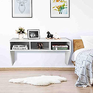 WATERJOY Wall Mounted Desk Computer Desk Floating Table, Home Office Working Desk, Wall Mounted Console Workstation Laptop PC Table with Storage Shelves White