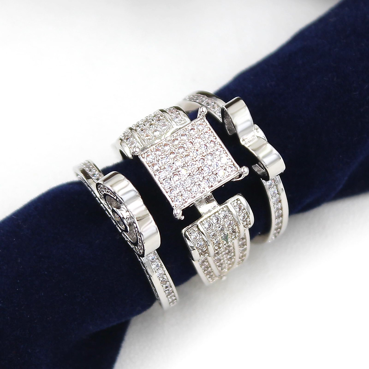 Uloveido 3Pieces Bridal Wedding Engagement Heart Rings Set Platinum Plated Jewelry Stacking Rings Set for Women Girls Anniversary Ring Gift with Cubic Zirconia Stons Y451 (7)