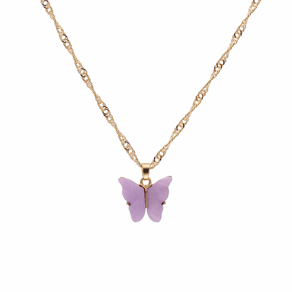 OMGREI 3 Pcs Butterfly Jewelry Set Cute Acrylic Butterfly Pendant Necklace Earrings Adjustable Chain Bohemian Necklace for Women Boho Jewelry Valentine's Day Gifts (Purple)