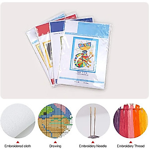 Eiazuiks 4 Packs Stamping Cross Stitch Kit, Gnomes Counting Cross Stitch Kit for Adult Beginners, Full Line DIY Cross Stitch Stitching Kit for Home Decor Cross Stitch Patterns 11.8x15.7 inches