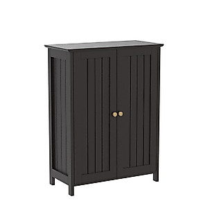 Yaheetech Bathroom Floor Cabinet, Modern Storage Freestanding Organizer Cabinet with Adjustable Shelves & Double Doors, 3-Tier Home Living Room Furniture, Espresso