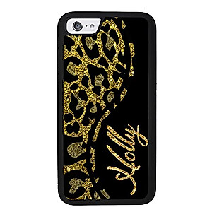 Leopard Skin Golden Personalized Apple iPhone Black Rubber Phone Case Compatible with iPhone 14 Pro Max, Pro, Max, iPhone 13 Pro Max Mini, 12 Pro Max Mini, 11 Pro Max X XS Max XR 8 7 Plus
