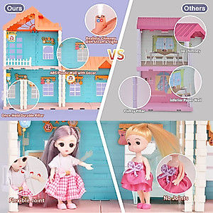 RASSR Doll House Kit 4-5 Year Old with Dollhouse Furniture & Accessories, Toddler Girls Princess Doll House 2-3 Year Old with Lights, Chimney and Garden Building Toys, DIY Pretend Dollhouse Playset