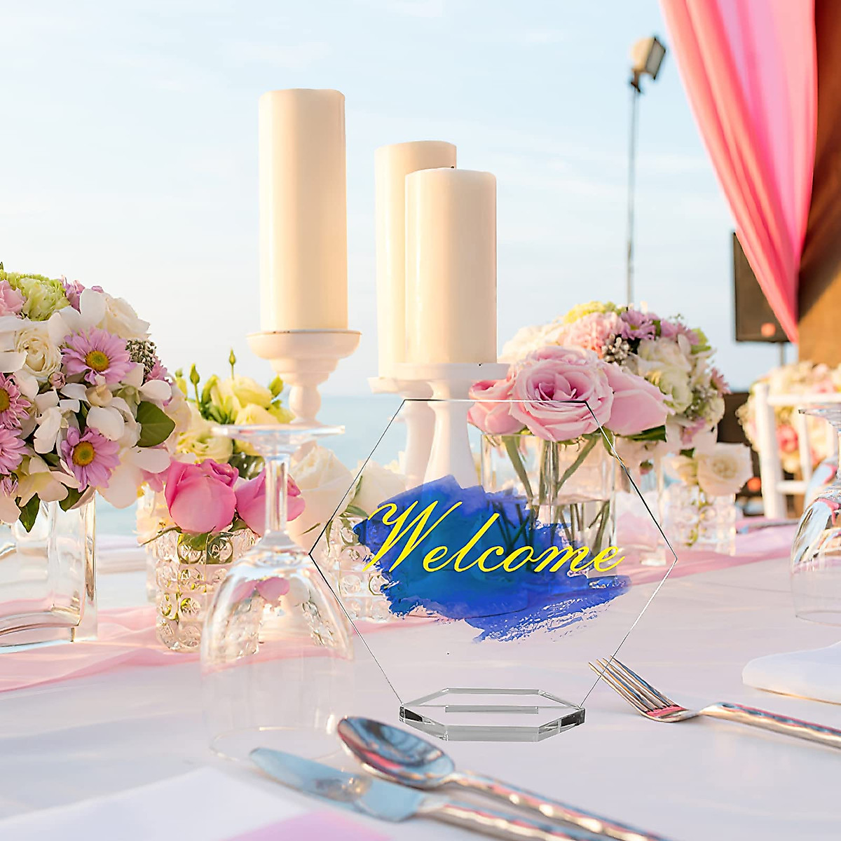 Senbota 6" Large Acrylic Table Numbers Clear Hexagon Acrylic Signs 10 Set With Stand Table Numbers Blank for Wedding Shower DIY Wedding Reception Decor Signs