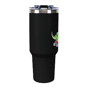 Rollerskating Dinosaur Insulated Tumblers with Handle Stainless Steel Coffee Mug Funny Travel Cup with Lid Straw 40oz