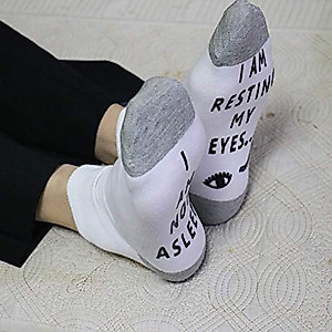 Salamola "I am NOT asleep,I am resting my eyes" Funny Socks Novelty Cotton Socks (1 pair White &1 pair Black)