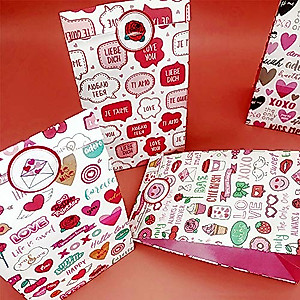 12pcs Valentine’s Day Gift Bags, Goodie Bags, Valentine Candy Bags, Gift Bags for Lover, Treat Bags for Boyfriend, Girlfriend, Birthday Party Decor with 2 sheets of stickers