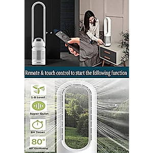 SABYDICAR Bladeless Heater Fan Standing Cooler Heater Tower Fan for Home Office,Remote Household Leafless Tower Fans,11 Speeds Electric Fan,8H Timer,80° Oscillating Fan