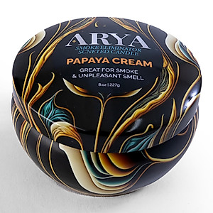 Arya Smoke Eliminator Candle with Flower 100% Soy Wax 50 Hours Burn Time Odor Eliminating High Fragrance Concentration Candle Tin Reusable Jar - 8oz (Papaya Cream)