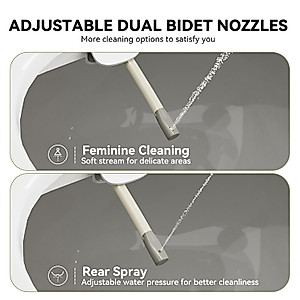 HOROW B0400 Elongated Bidet Toilet Seat, Non-Electric Bidet Toilet Attachment Fits for T0338W Toilet, Adjustable Nozzles Seat with Soft Closing & Quick Release Lid, White Side Button Control