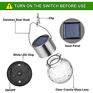 GZKPL Outdoor Solar Light, Waterproof Hanging Lantern Decorative Garden Lights with Cracked Glass & Hook for Patio, Tree, Yard, Camper, Lawn, Pool, Christmas Decor (Cool White)