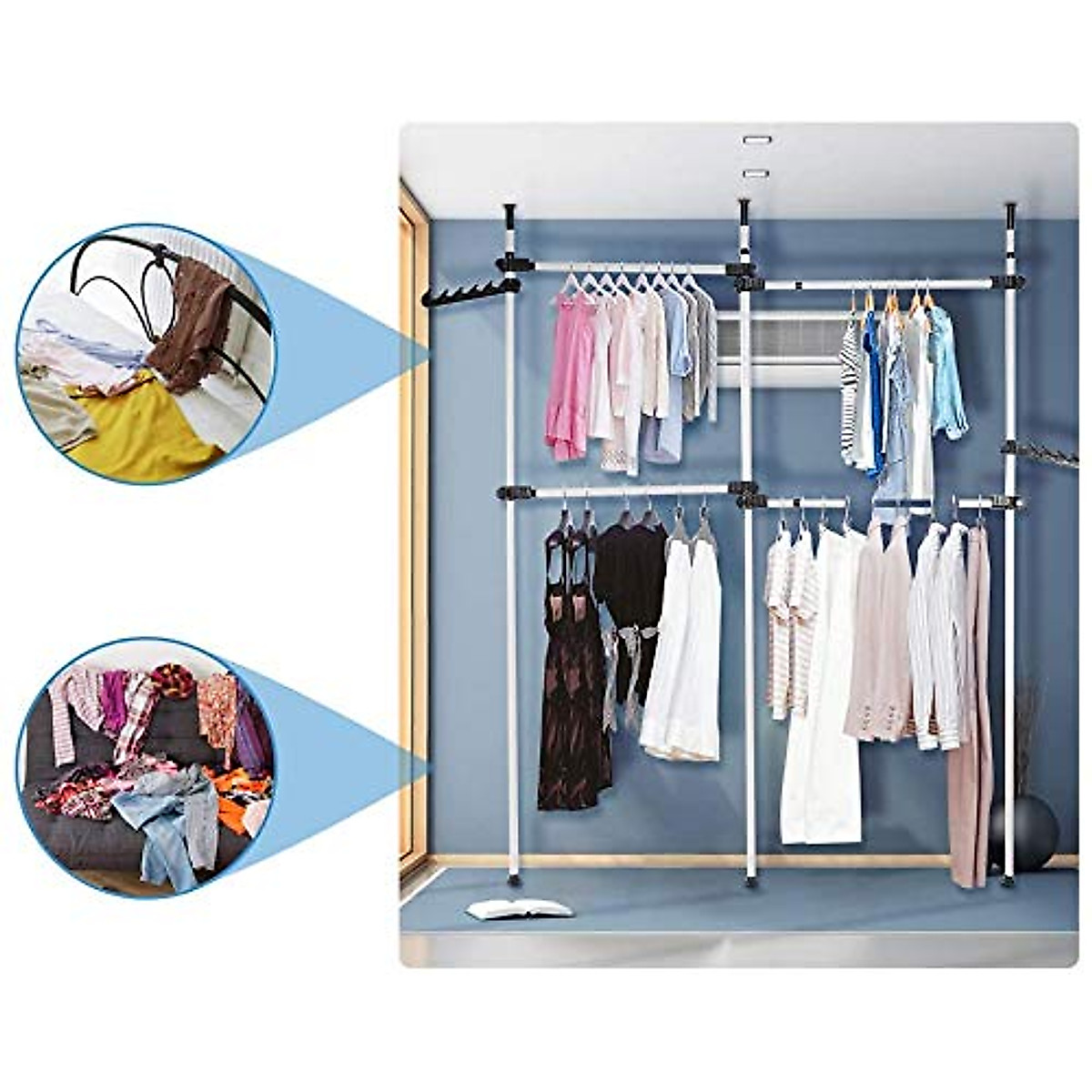Estink Garment Hanger,4 Poles Adjustable Home Garment Hanger and Clothes Rack for Simple Closet Wardrobe